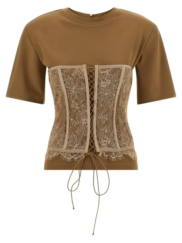 Giuseppe Di Morabito Viscose Blend T-shirt With Lace Bustier Detail - Brown