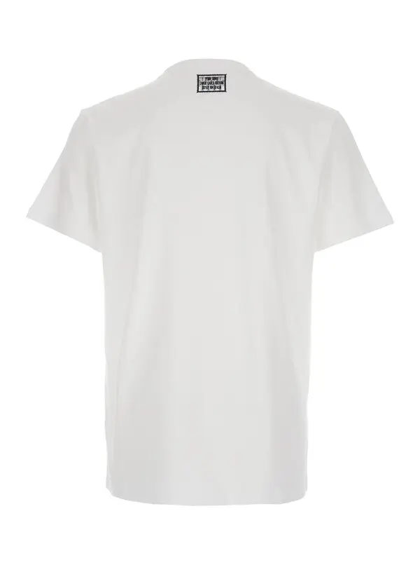 Fendi Crewneck T-shirt With Logo Print On The Front And Logo Patch On The Rear In Cotton - White