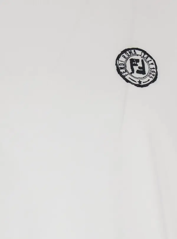 Fendi Crewneck T-shirt With Logo Print On The Front And Logo Patch On The Rear In Cotton - White