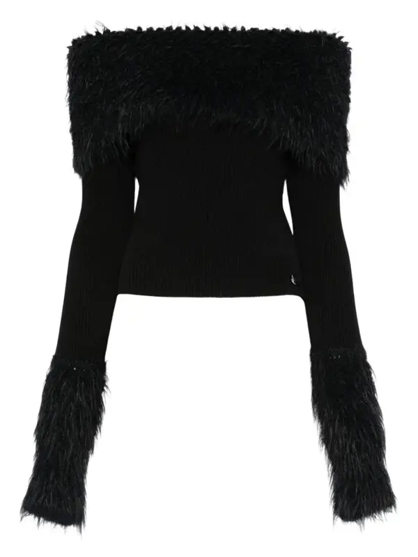 JEAN PAUL GAULTIER Off-the-shoulder Fur Trim Sweater - Black
