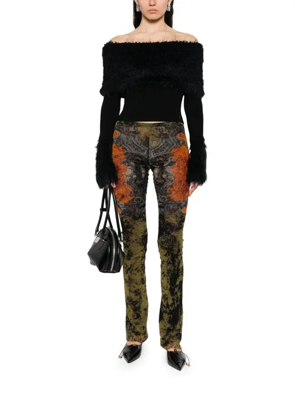 JEAN PAUL GAULTIER Off-the-shoulder Fur Trim Sweater - Black