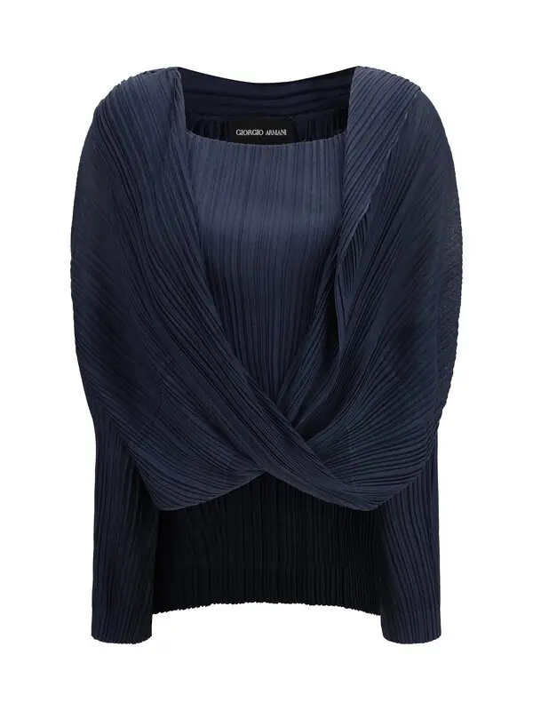 Giorgio Armani Pleated Blouse With Layered Inner Top - Blue