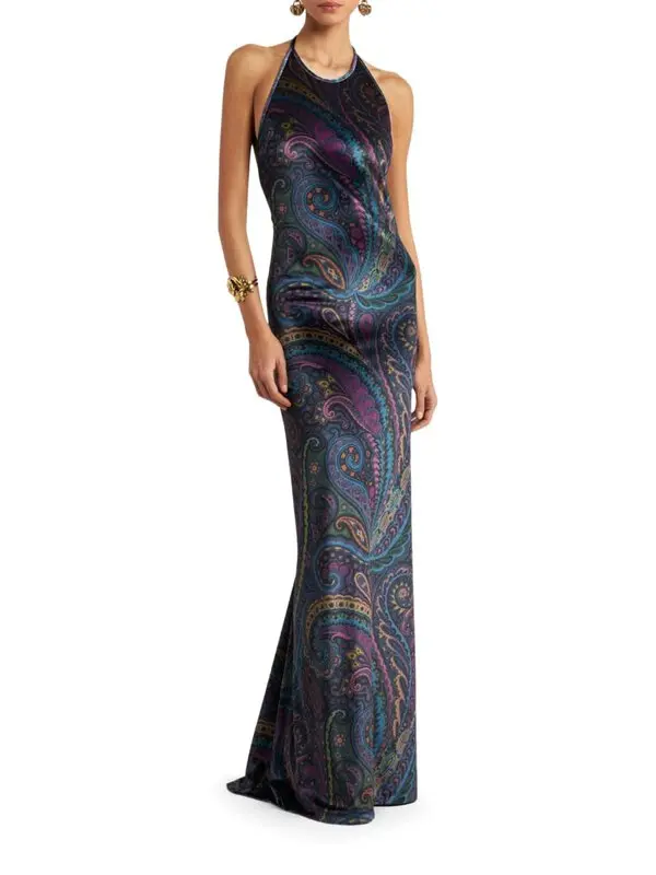 Etro Printed Halter Neck Maxi Dress
