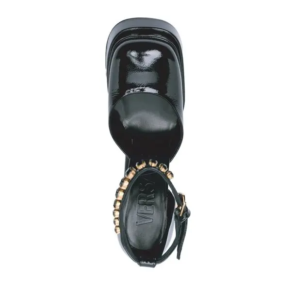 Versace Patent Leather Platform Sandals With Medusa Head Detail
