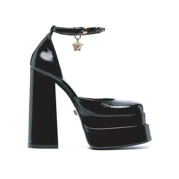 Versace Patent Leather Platform Sandals With Medusa Head Detail