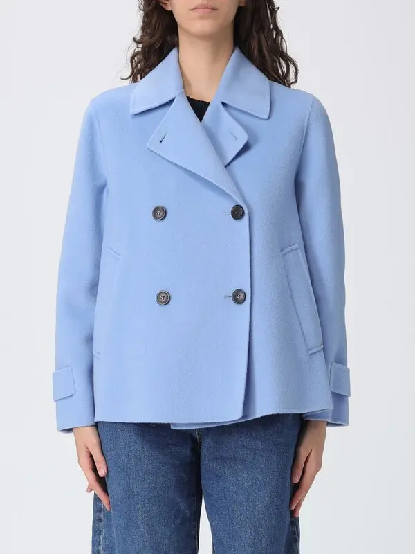 Max Mara Double Breasted Coat With Notched Lapel - Blue