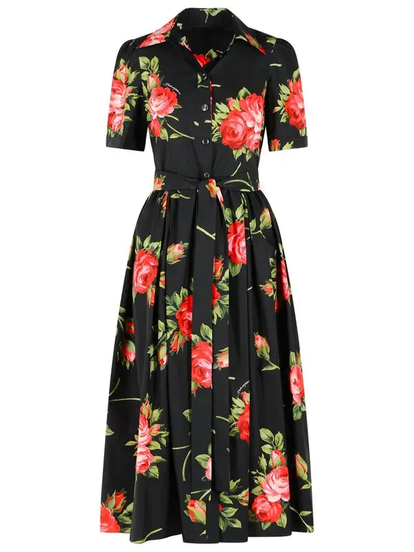 Dolce & Gabbana Bouquet' Cotton Poplin Dress - Black