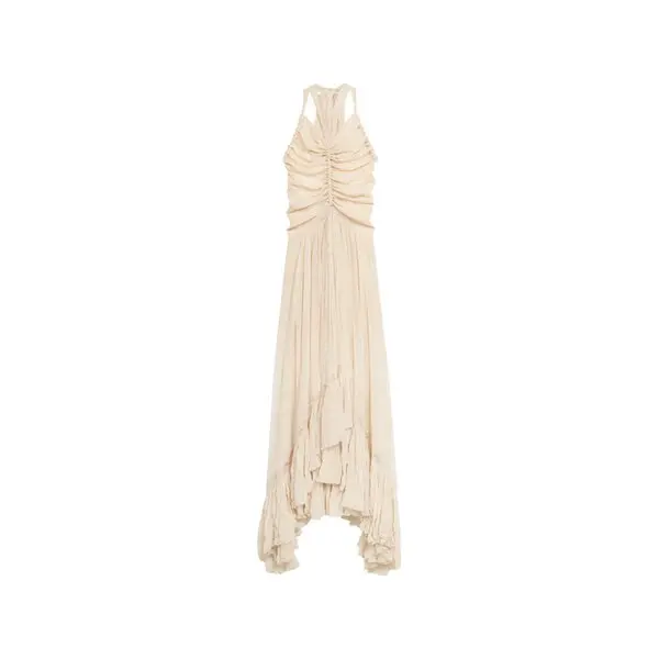 Blumarine Halterneck Lace Trim Tiered Hem Evening Dress - Cream