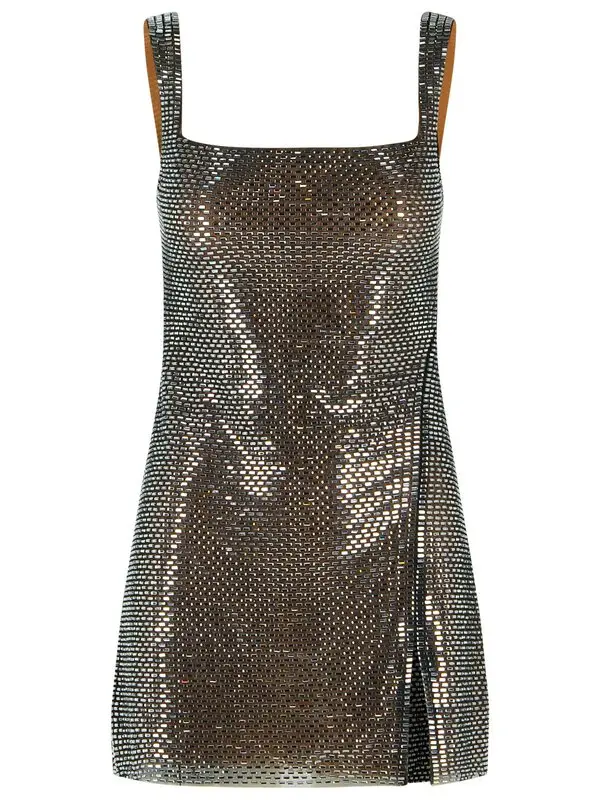 SELF-PORTRAIT Embellished Square Neck Dress - Gray