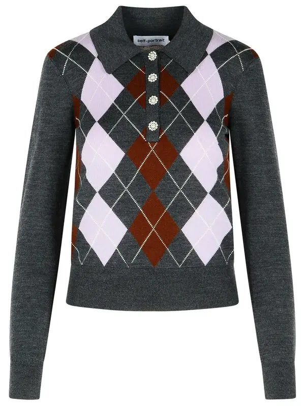 SELF-PORTRAIT Argyle Wool Sweater - Gray