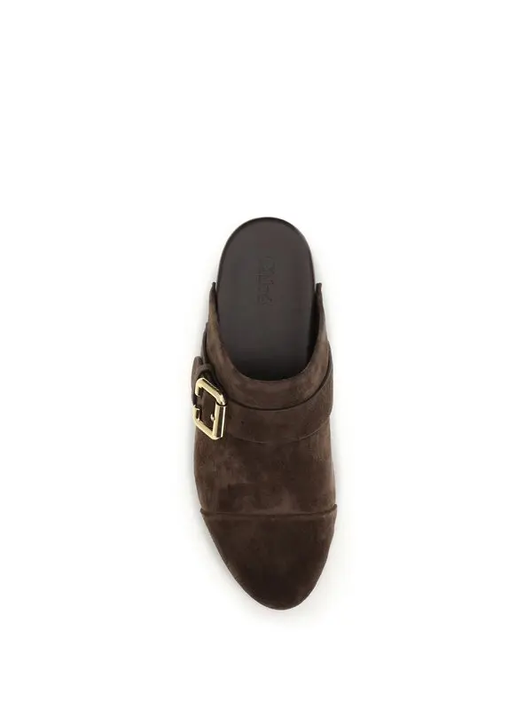 Chloé Jeannette Suede Clog Mules - Brown