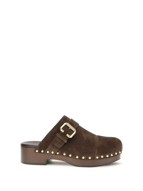 Chloé Jeannette Suede Clog Mules - Brown