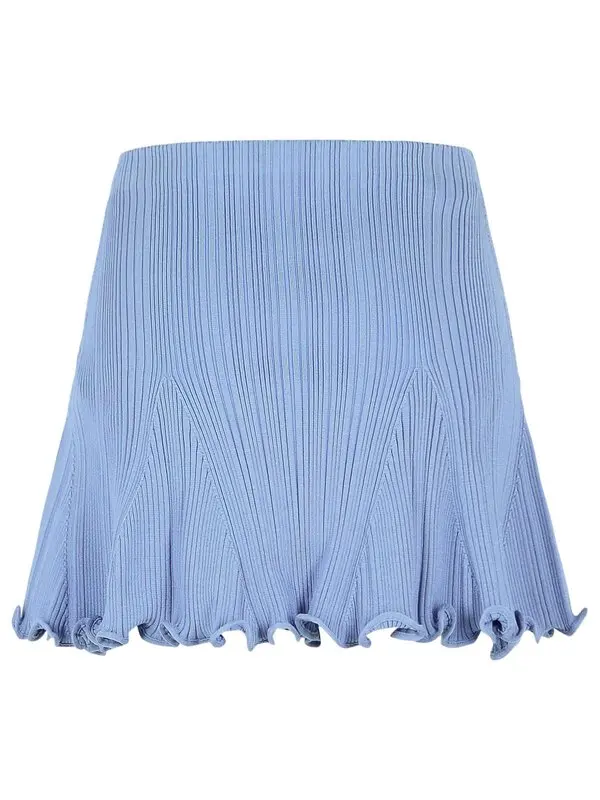 SELF-PORTRAIT Ribbed Knit Skirt With Beaded Embellishments - Blue