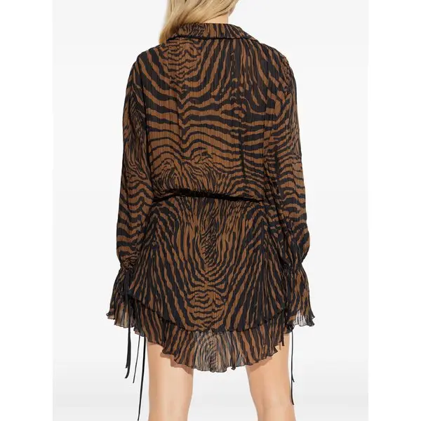 Blumarine Tiered Zebra Print V-neck Dress With Lace Trim