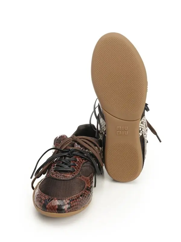 Miu Miu Technical Fabric And Ayers Python Print Gymnasium Sneakers - Brown