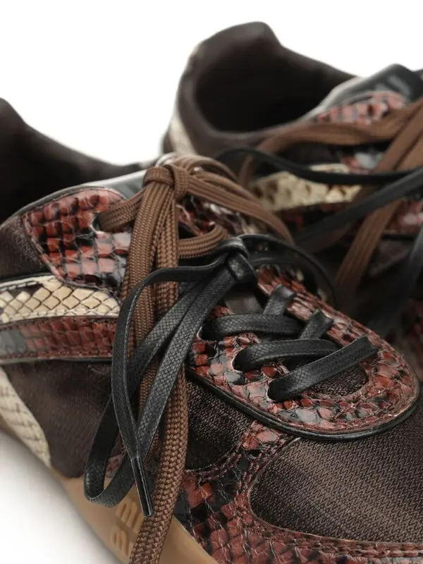 Miu Miu Technical Fabric And Ayers Python Print Gymnasium Sneakers - Brown