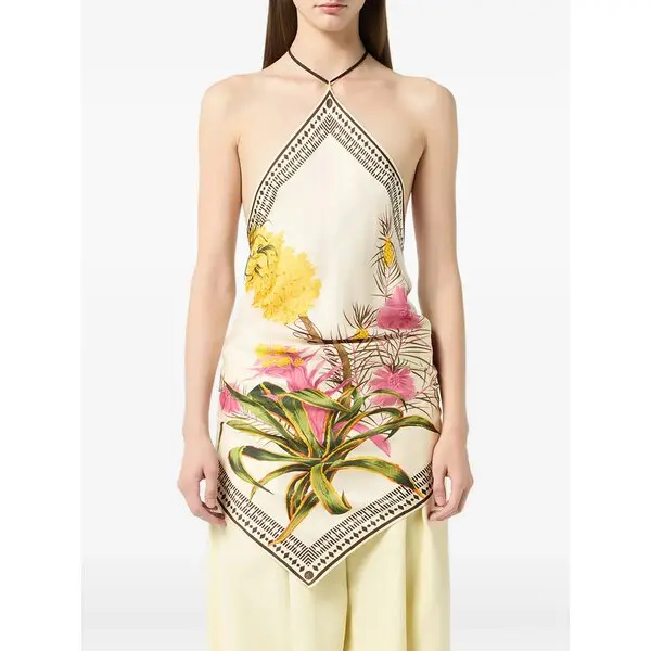 Blumarine Floral Print Sleeveless Halter Top