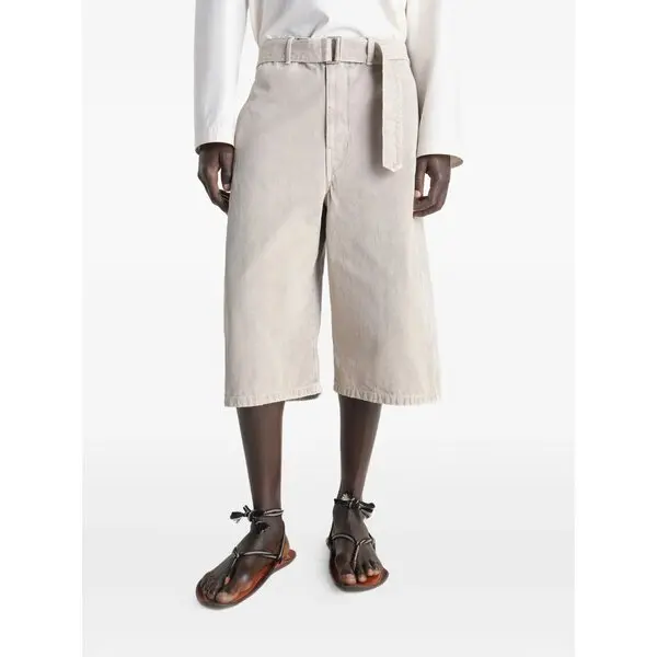 LEMAIRE Off-white Wide-cut Belted Denim Shorts - Cream