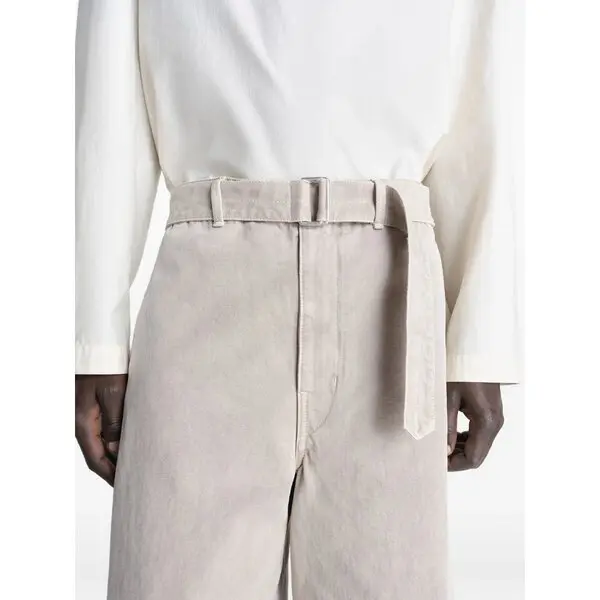 LEMAIRE Off-white Wide-cut Belted Denim Shorts - Cream