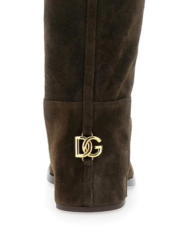 Dolce & Gabbana Suede Knee-high Boots With Back Logo Plaque - Multicolor