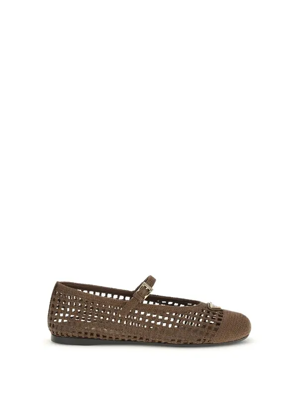 Prada Crochet Ballerinas With Logo Buckle - Brown