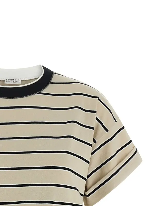 Brunello Cucinelli Striped Cotton T-shirt With Monile Detail