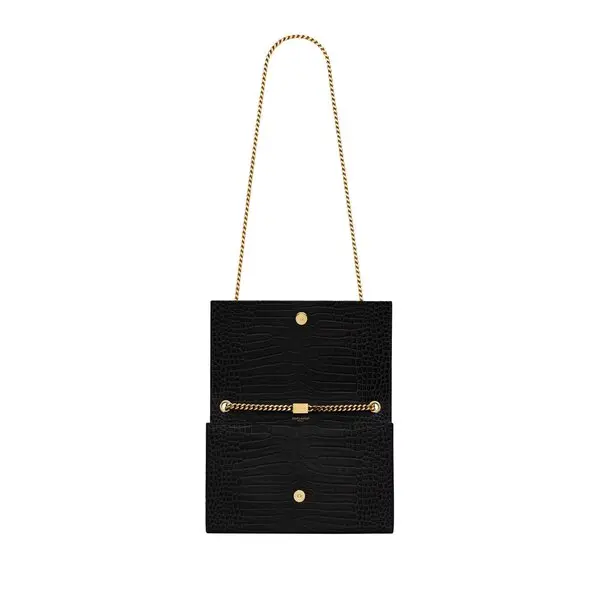 Saint Laurent Kate Medium Tassel Crocodile Embossed Leather Bag