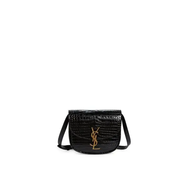 Saint Laurent Kaia Croc Effect Shoulder Bag - Black