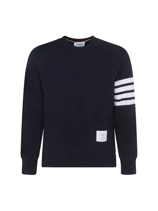 Thom Browne Cotton Sweatshirt With Monogram And Sporty Stripes - Blue