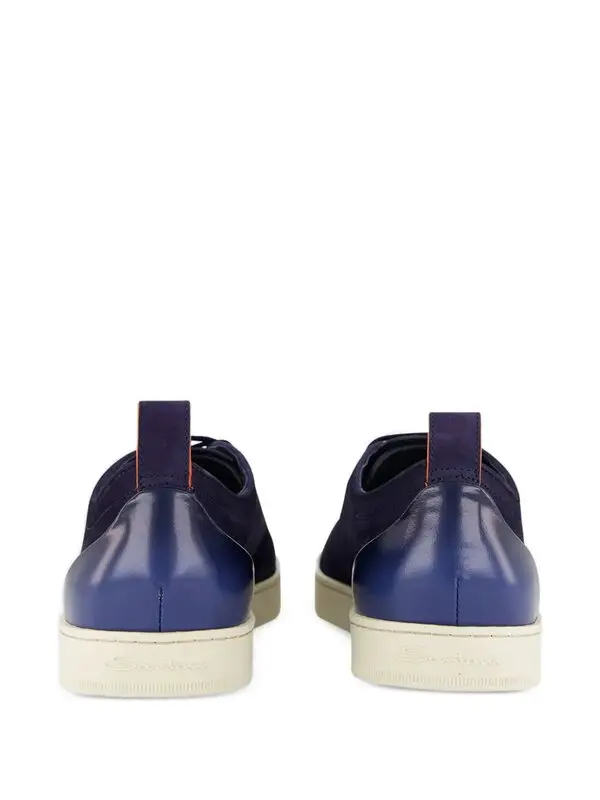 Santoni Leather Lace Up Sneakers - Blue