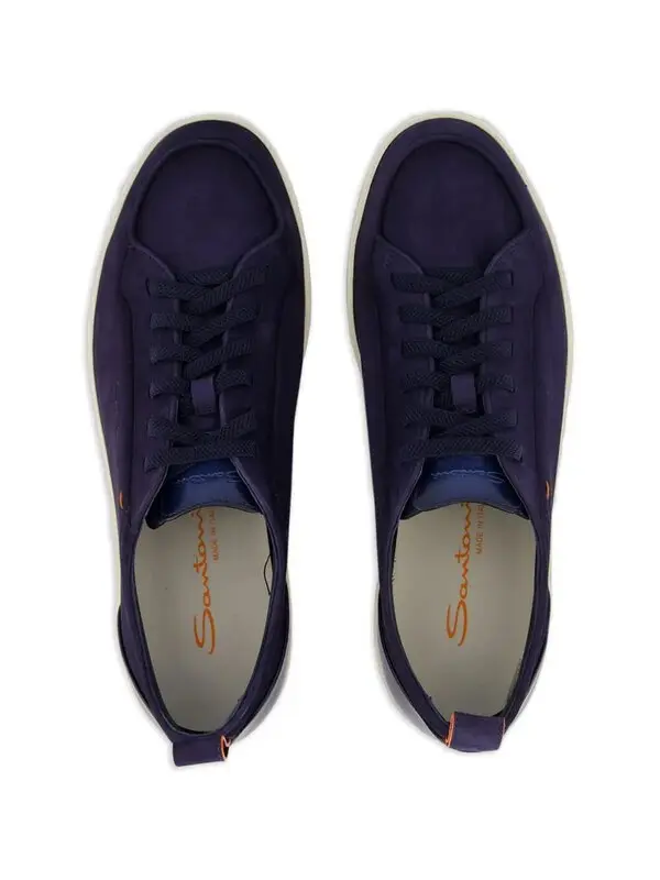 Santoni Leather Lace Up Sneakers - Blue