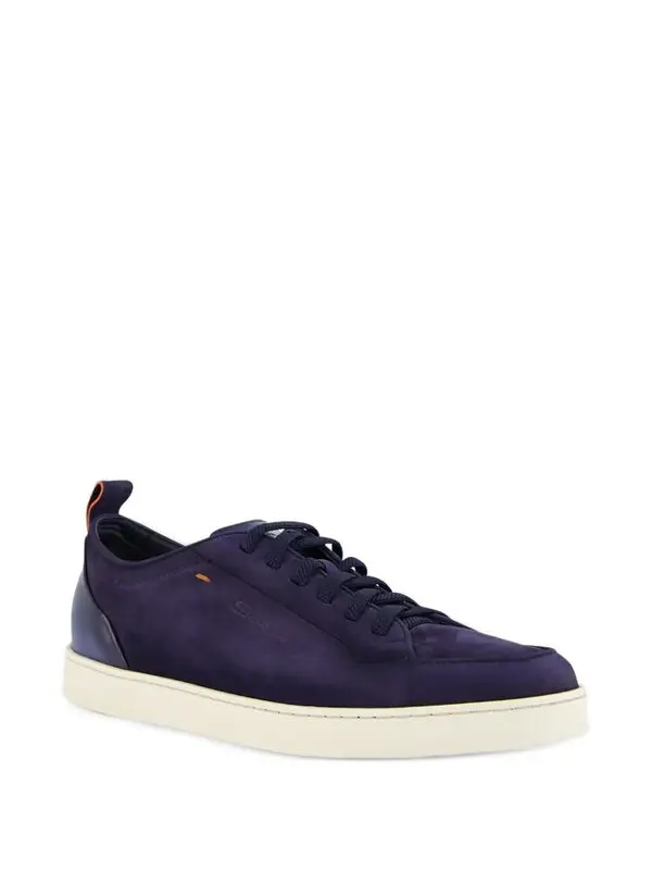 Santoni Leather Lace Up Sneakers - Blue