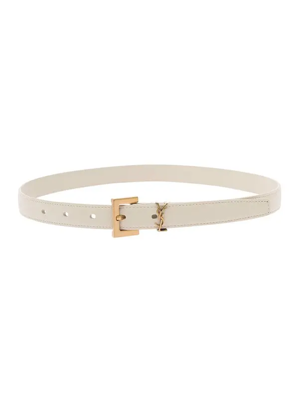 Saint Laurent Leather Belt With Logo Buckle - White