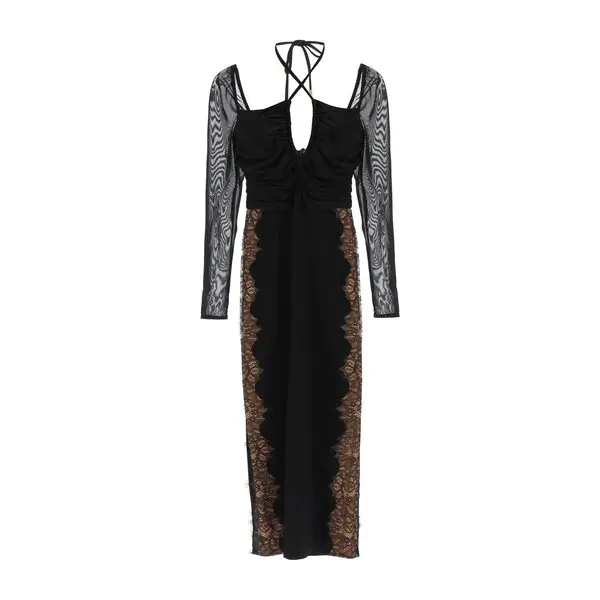 SELF-PORTRAIT Lace Trimmed Dress - Black