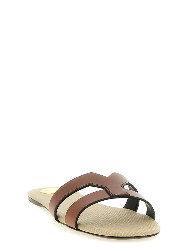 Saint Laurent Mabrouka Leather Sandals - Brown