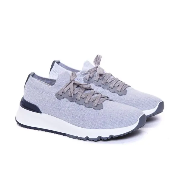 Brunello Cucinelli Grey Fabric Lace-up Sneakers