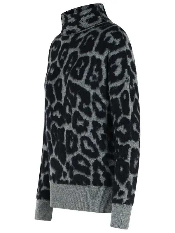Stella McCartney Alpaca Blend Turtleneck Sweater With Leopard Pattern - Gray