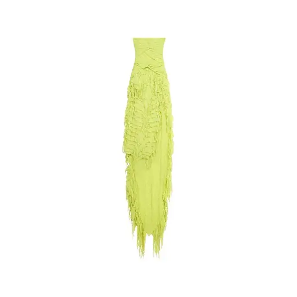 Blumarine Strapless Ruched Ruffle Evening Dress - Green