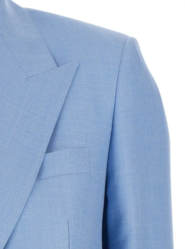 Tagliatore Double-breasted Peak Lapel Wool Blend Jacket - Blue