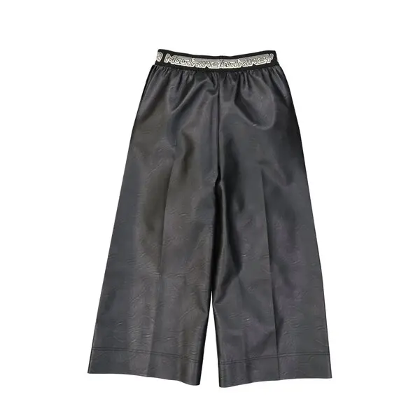 Stella McCartney Cropped Leather Effect Pants With Logo Detail - Black