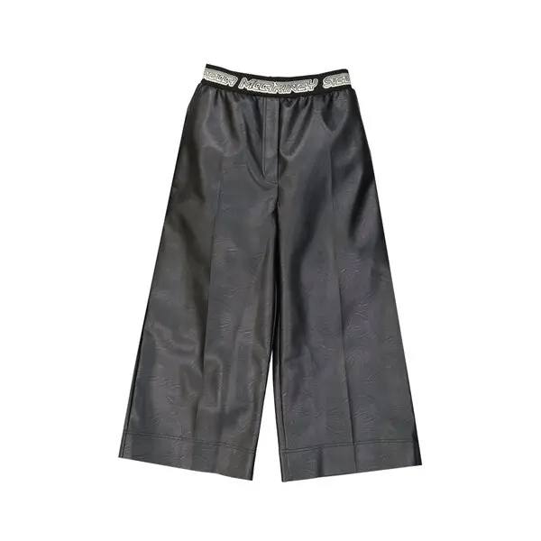 Stella McCartney Cropped Leather Effect Pants With Logo Detail - Black