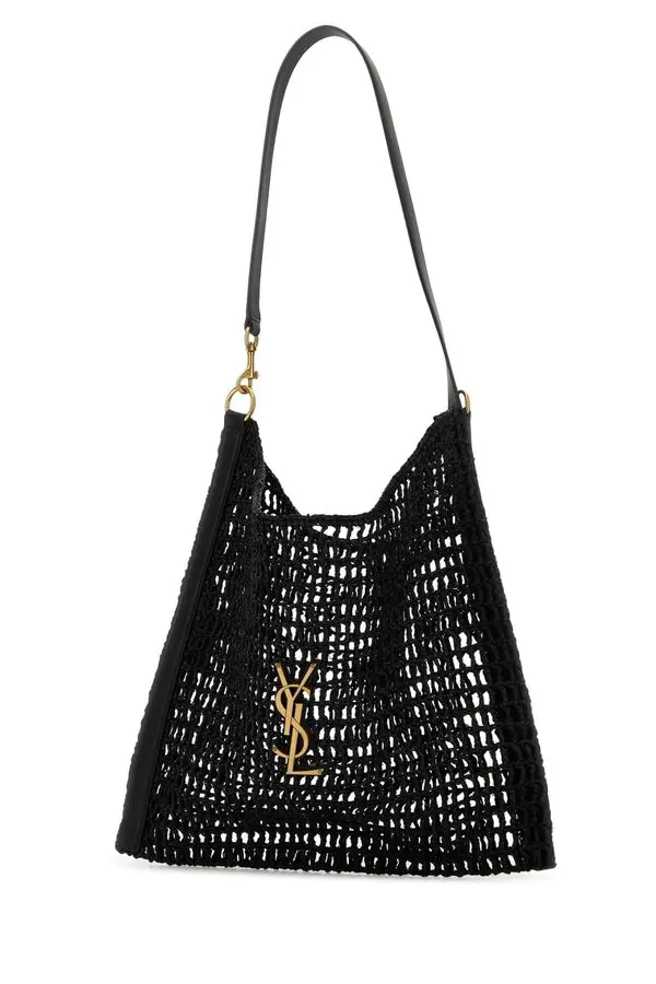 Saint Laurent Raffia Shopping Bag With Antiqued Golden Metal Finishing
