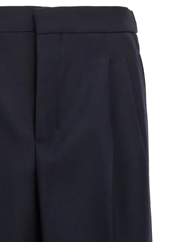 Ami Wool Pleated Front Wide Leg Trousers - Blue