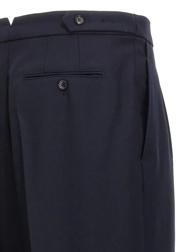 Ami Wool Pleated Front Wide Leg Trousers - Blue