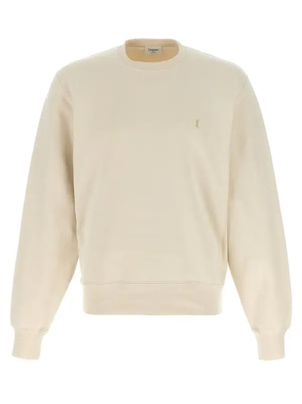 Saint Laurent Cassandre Embroidered Cotton Sweatshirt - Cream