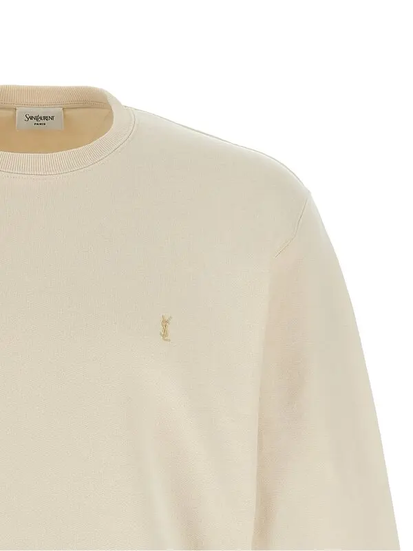 Saint Laurent Cassandre Embroidered Cotton Sweatshirt - Cream