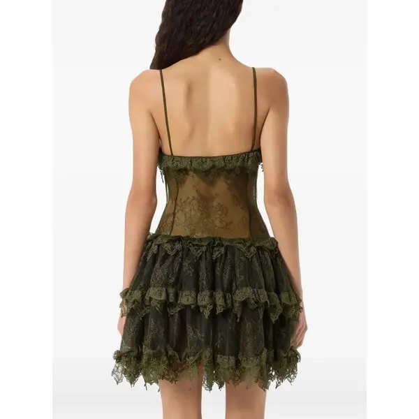 Blumarine Spaghetti Straps Tiered Skirt Dress