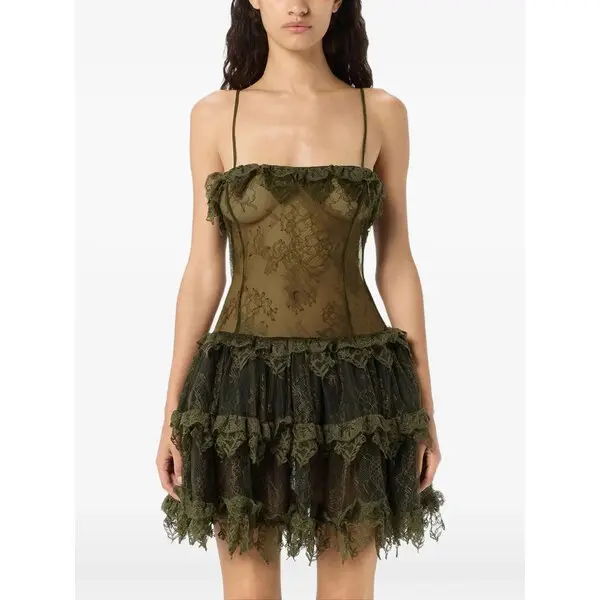 Blumarine Spaghetti Straps Tiered Skirt Dress