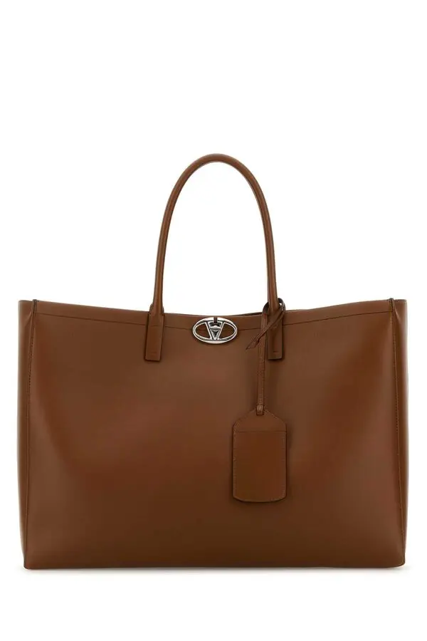 Valentino Garavani Leather Vlogo Shopping Bag - Brown