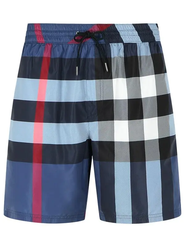 Burberry Plaid Polyester Swim Trunks - Blue